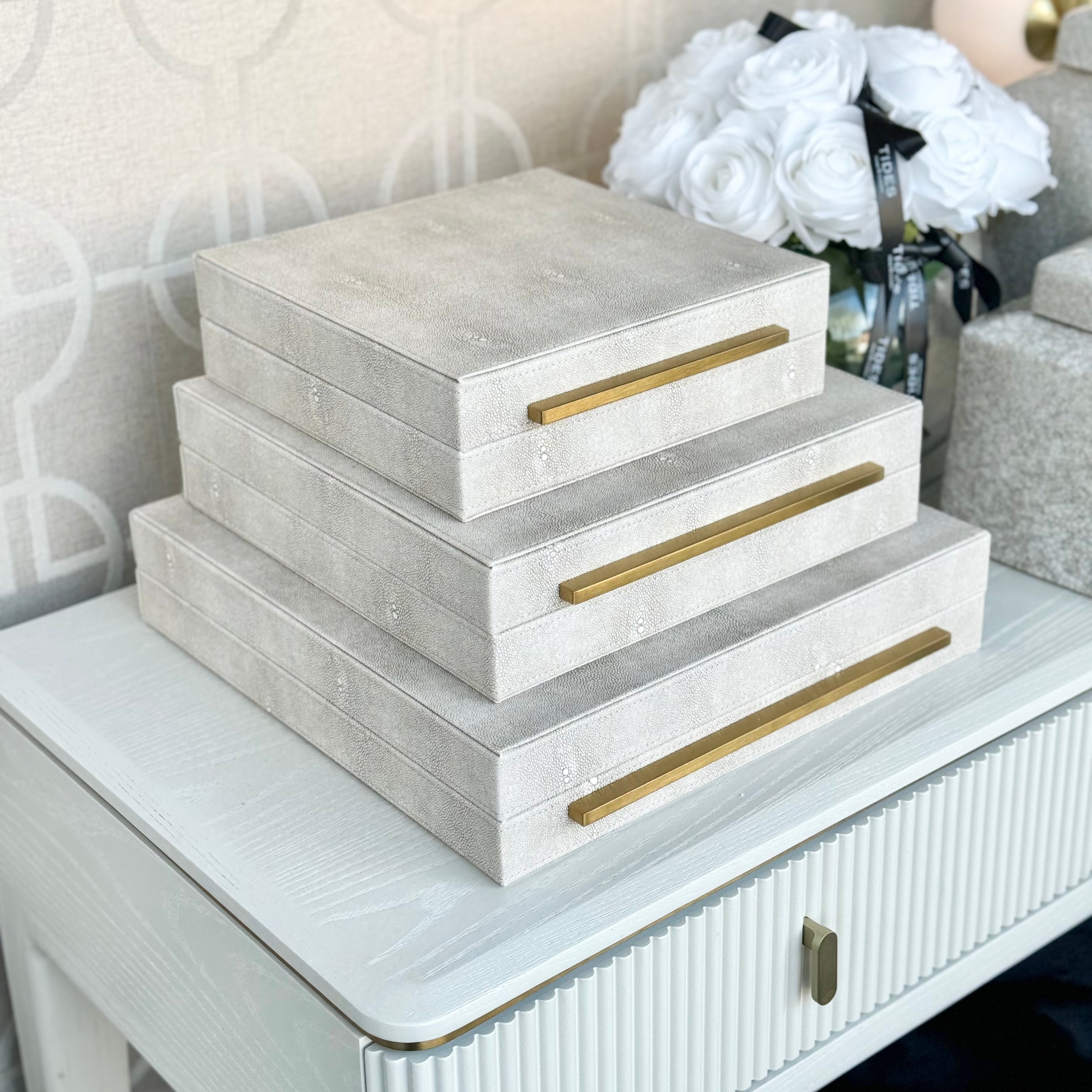 Set of 3 Ivory Faux Shagreen Boxes – Tides Home And Garden