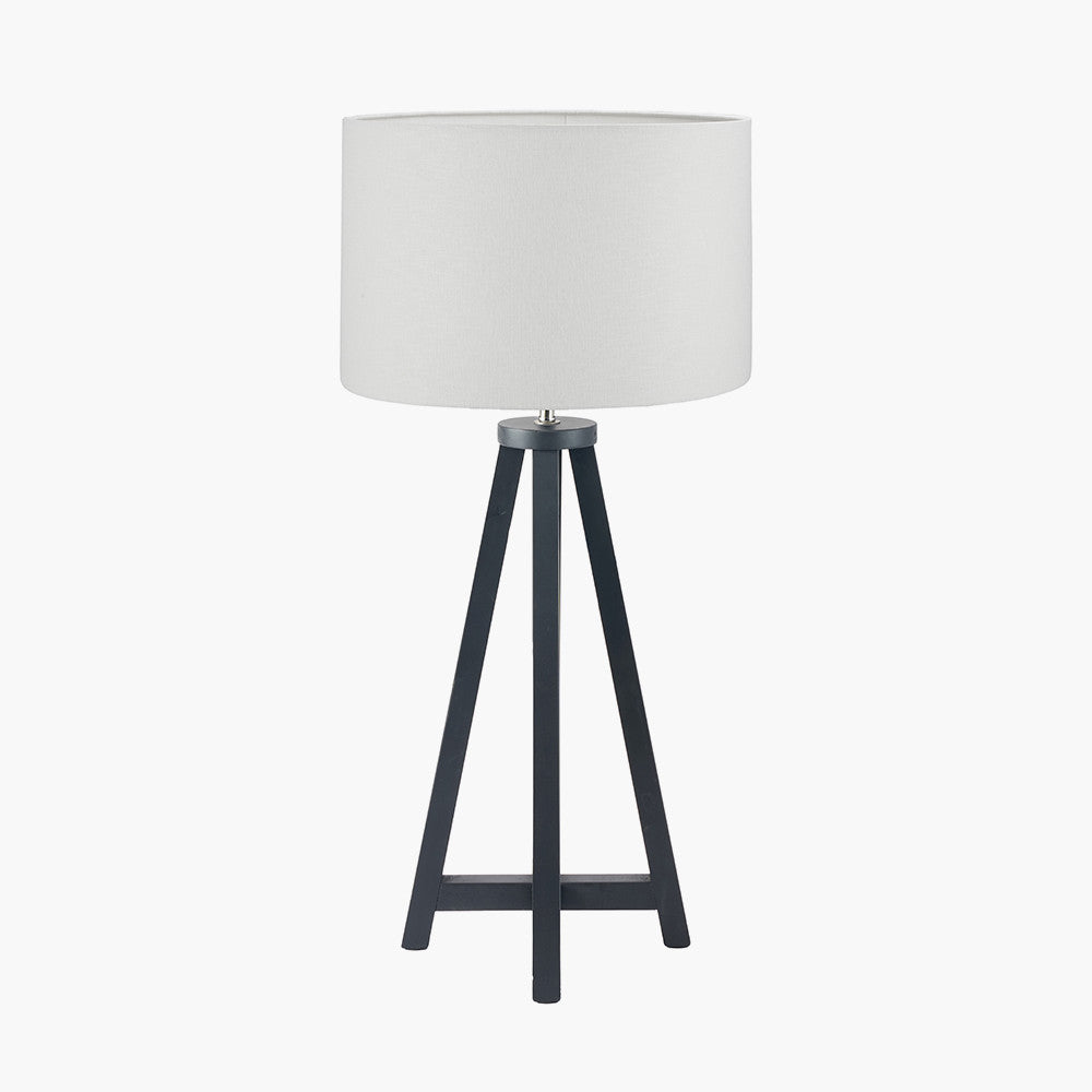 Whitby Matt Black Wood Tapered 4 Post Table Lamp Base with Lino White ...